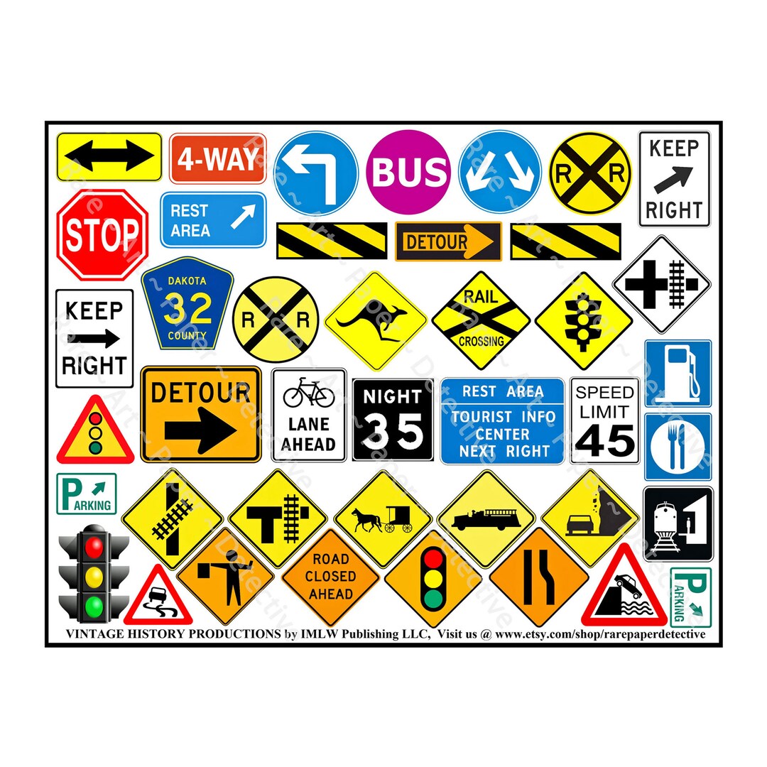 Travel Theme Scrapbook Stickers of Highway & Roadway Signs for Vacation ...