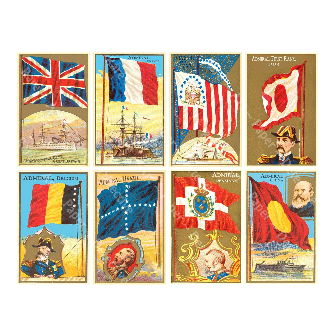 Navy Flag Stickers, Antique Style Naval Flags From Around the World ...