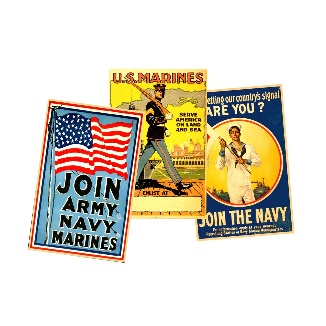 Military Poster Postcard Sticker Illustrations Vintage Style Veteran's ...