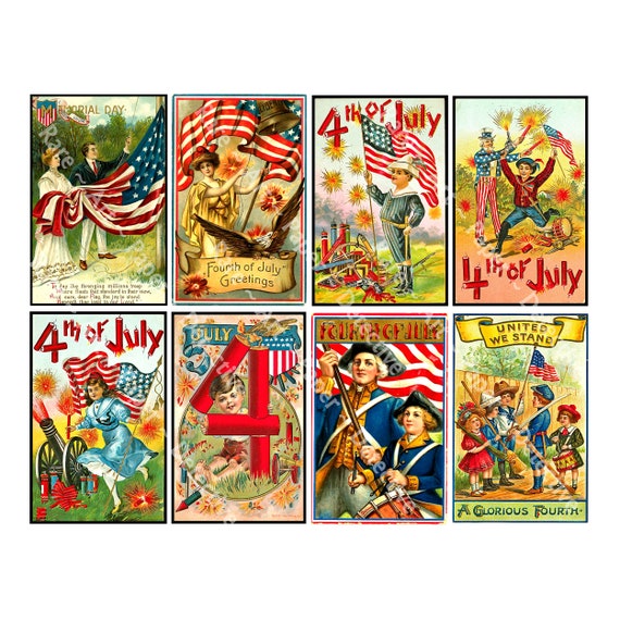 Patriotic Flag Art Vintage Mini Postcard STICKERS Fourth of - Etsy