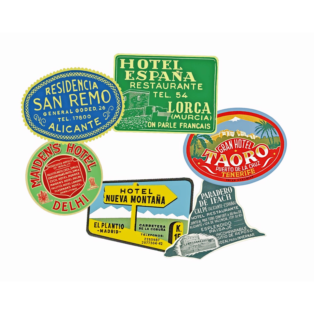 Travel Stickers, Luggage Labels, Set of 6 Big & Colorful Golden Age of ...