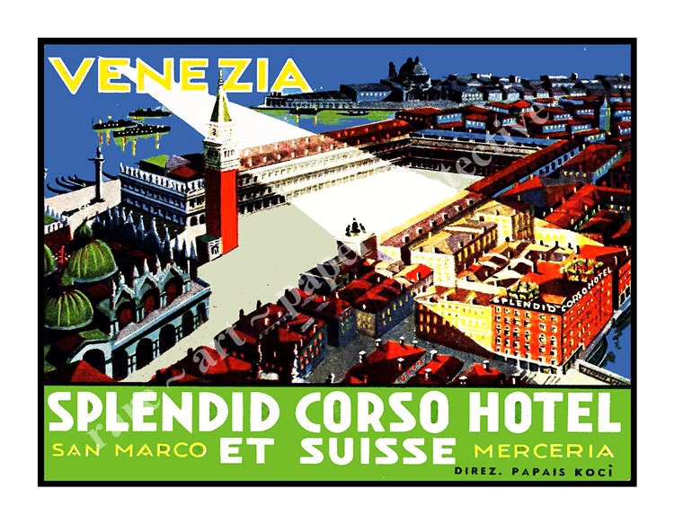 Paper & Party Supplies Paper Stickers Hotel Luggage Label Venice Italy ...