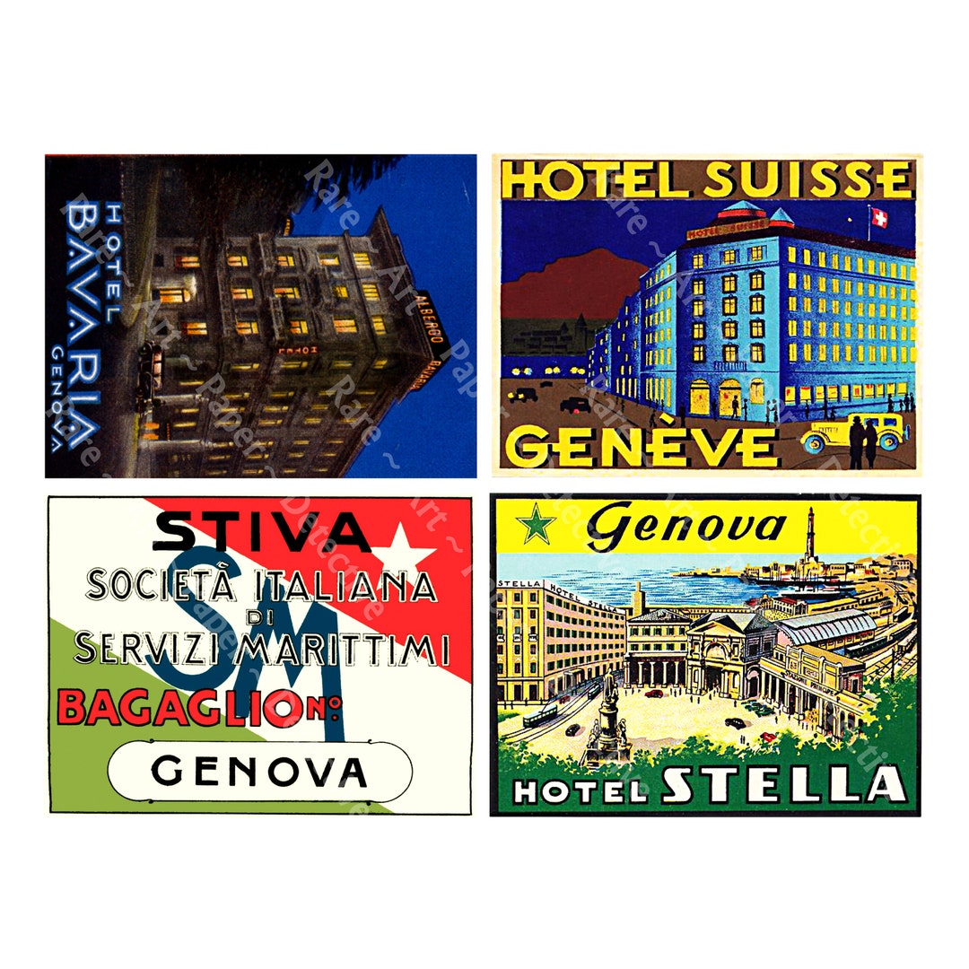 Luggage Stickers, 4 JUMBO Sized Hotel Baggage Labels on a Cut and Peel ...