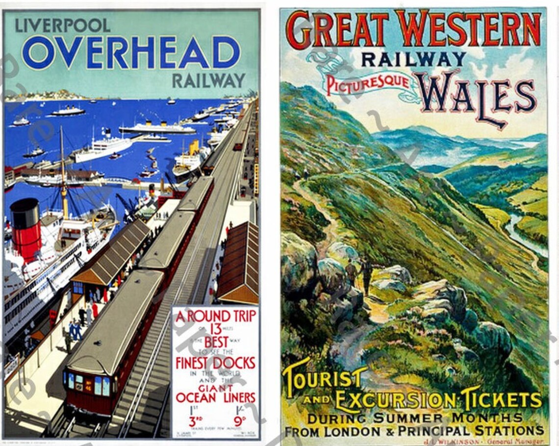 Railroad Poster Stickers, Travel Art, Vintage Railway Poster ...