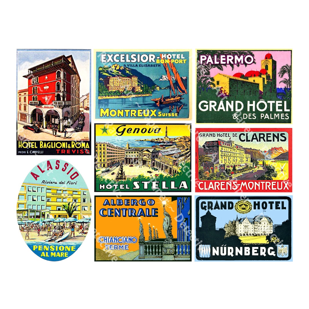 Hotel Luggage Labels, Printed Sheet, Grand Hotel Collection, Travel ...