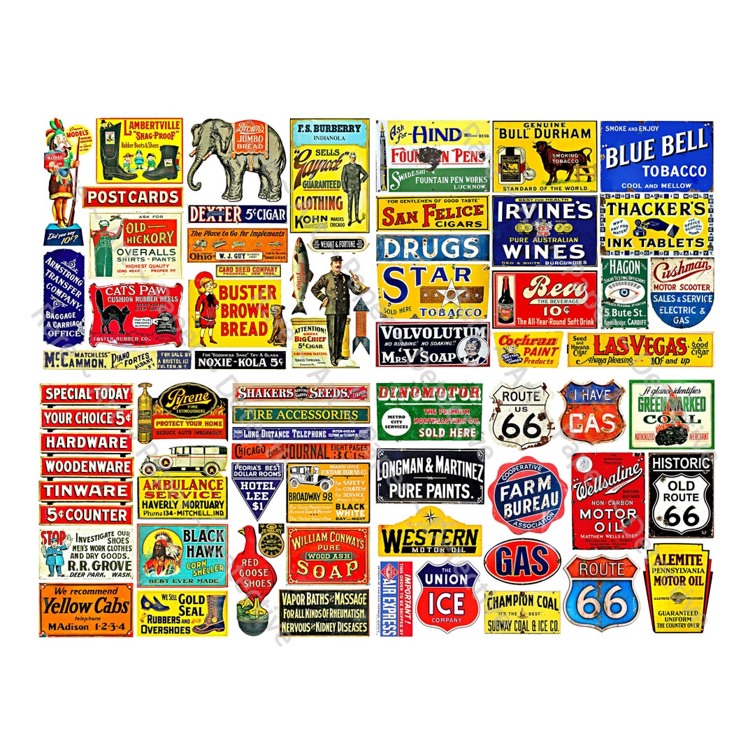 Miniature Advertising Sign Stickers for Model Trains & Dollhouses, Junk ...