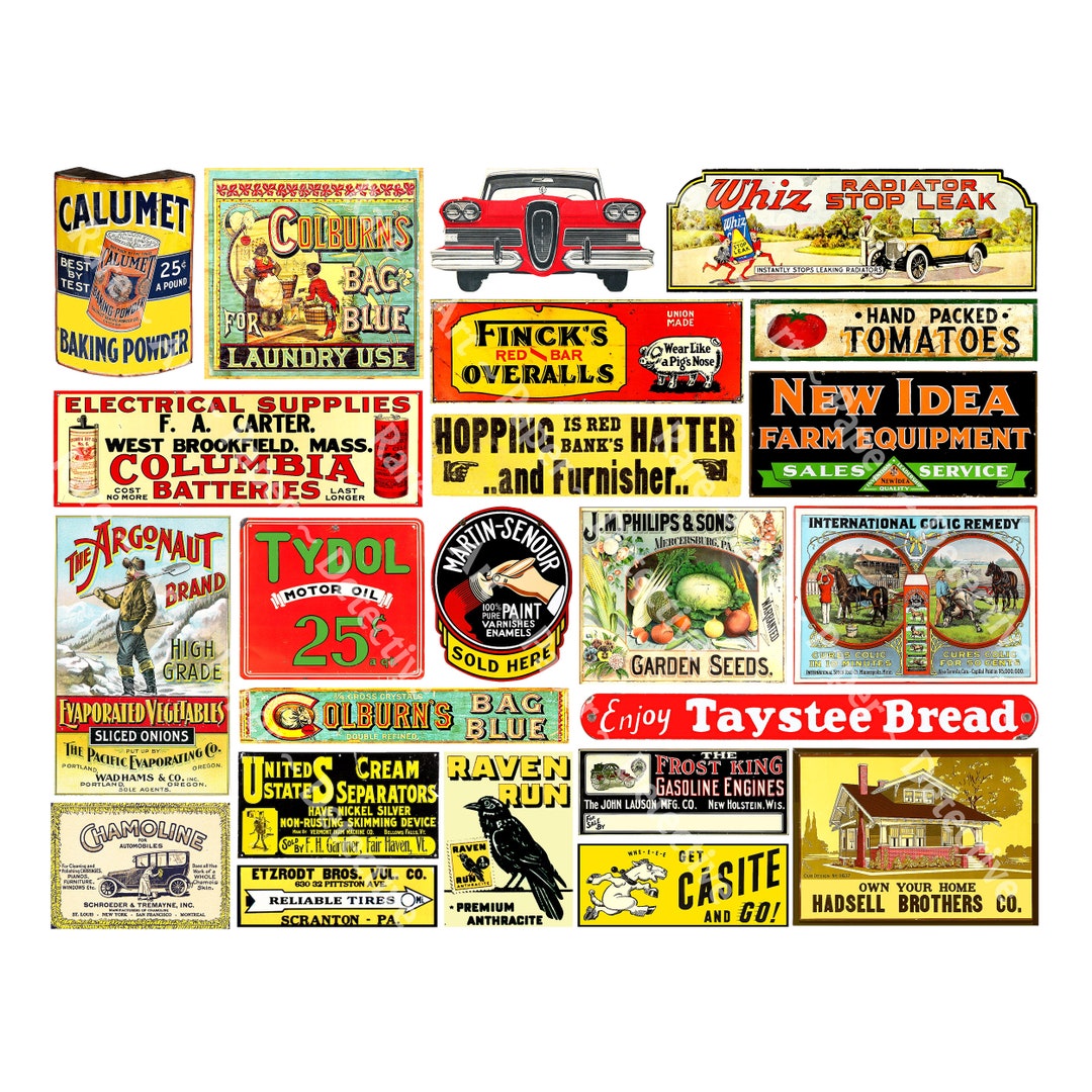 Vintage Advertising Stickers, Dollhouse Signs, Antique Model Railroad ...
