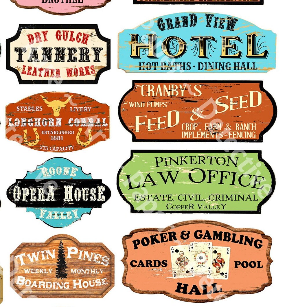 Old West Frontier Town Sign Stickers, Diorama, Model Railroad ...
