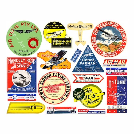 Airline Label Sticker Sheet Air Mail Stamps Aviation Clip | Etsy