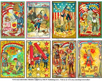 Patriotic Flag Art Vintage Mini Postcard STICKERS Fourth of | Etsy