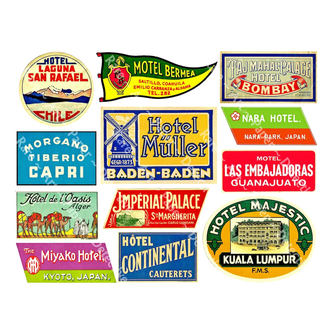 Hotel Luggage Labels, Sticker Sheet, Baggage Labels, Vintage Travel ...