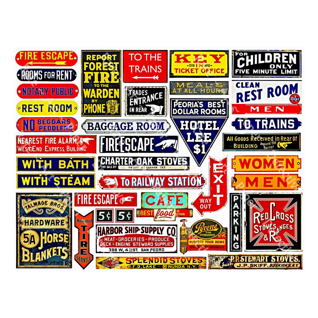 37 Pcs. Rusty Metal Sign Sticker Sheet & General Store Advertising ...