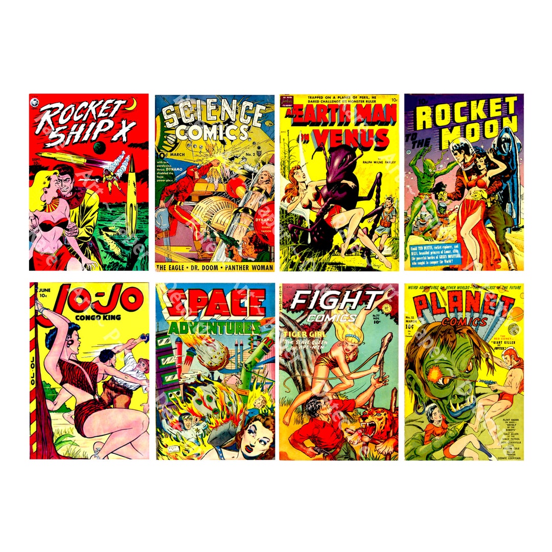 Sci Fi Comic Book Cover Stickers Classic Science Fiction Vintage