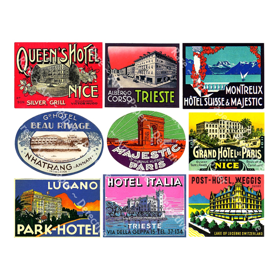Hotel Luggage Labels Travel Theme Clip Art Sticker Baggage - Etsy