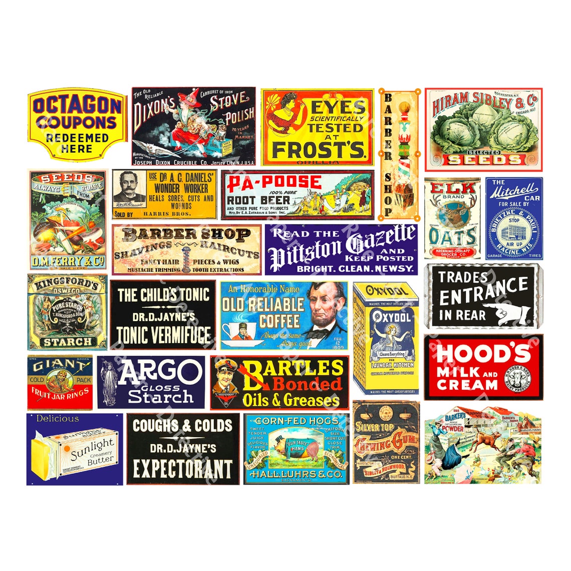 Vintage Advertising Stickers, Dollhouse Signs, Antique Model Railroad ...