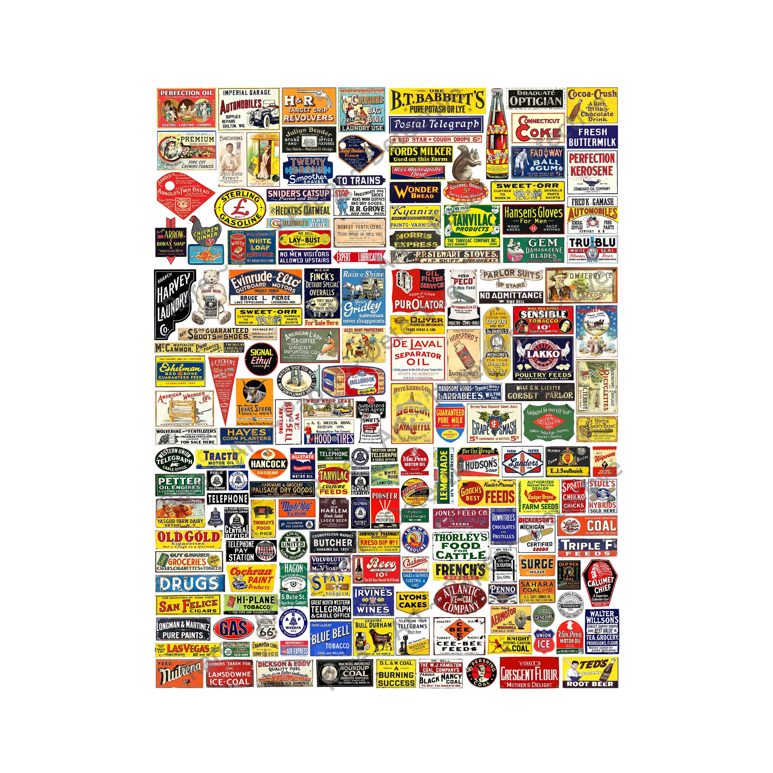 Model Railroad & Diorama Signs, CUT and PEEL Sticker Sheet, 190 Multi ...