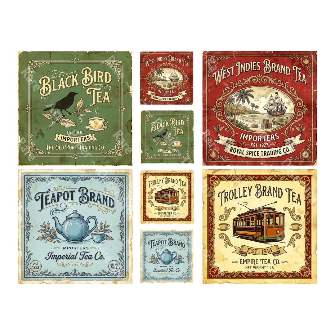 Tea Label Vintage Style Stickers, Decor Kitchen Canister Labels, 4" X 4 ...