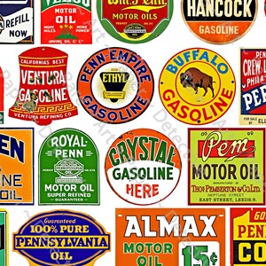 Oil Labels & Gasoline Decals, 19 Motor Oil Stickers, Garage Signs, Oil ...