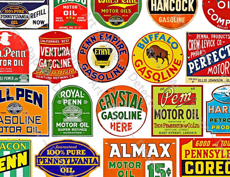Oil Labels & Gasoline Decals, 19 Motor Oil Stickers, Garage Signs, Oil ...