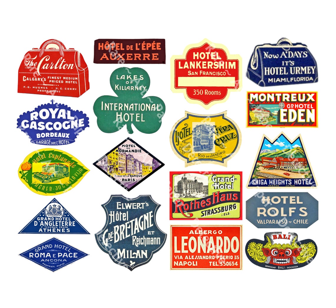 Travel Stickers Featuring 18 Hotel Luggage Labels 2.5 - Etsy