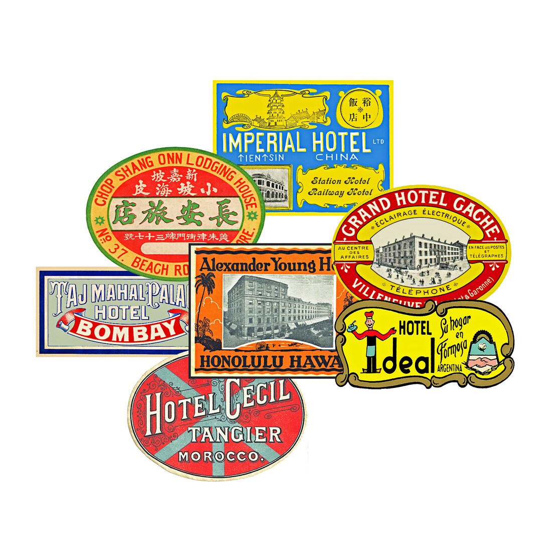 Luggage Label Stickers From the Golden Age of Travel, 7 Colorful ...