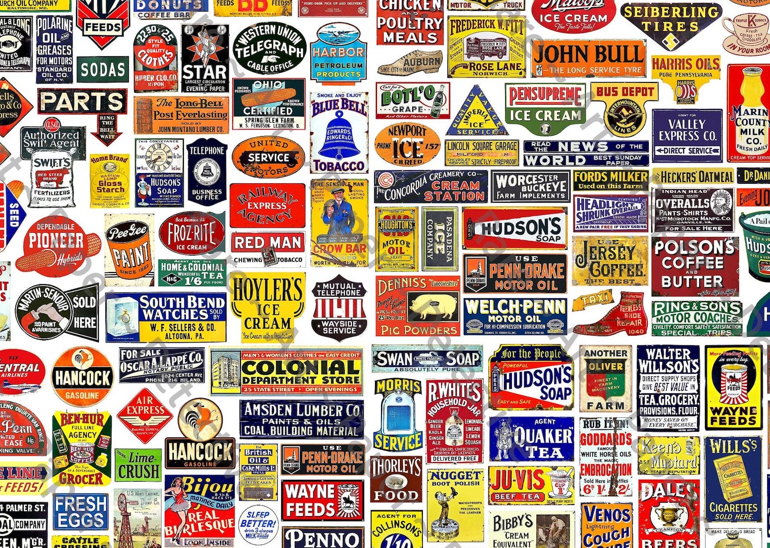 Model Railroad & Diorama Signs, CUT and PEEL Sticker Sheet, 190 Multi ...