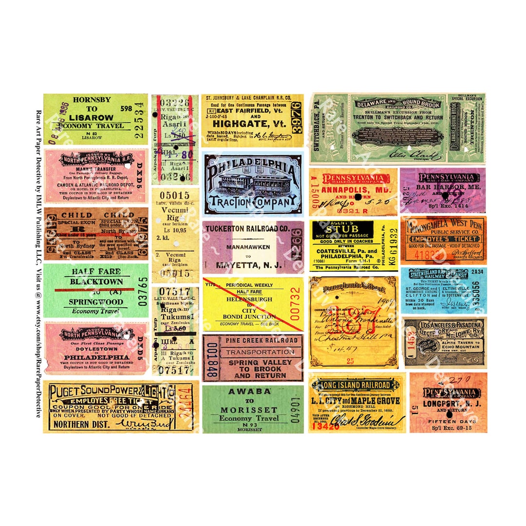Railroad Ticket Stub Stickers, Train Ticket, Railway Travel Tags ...