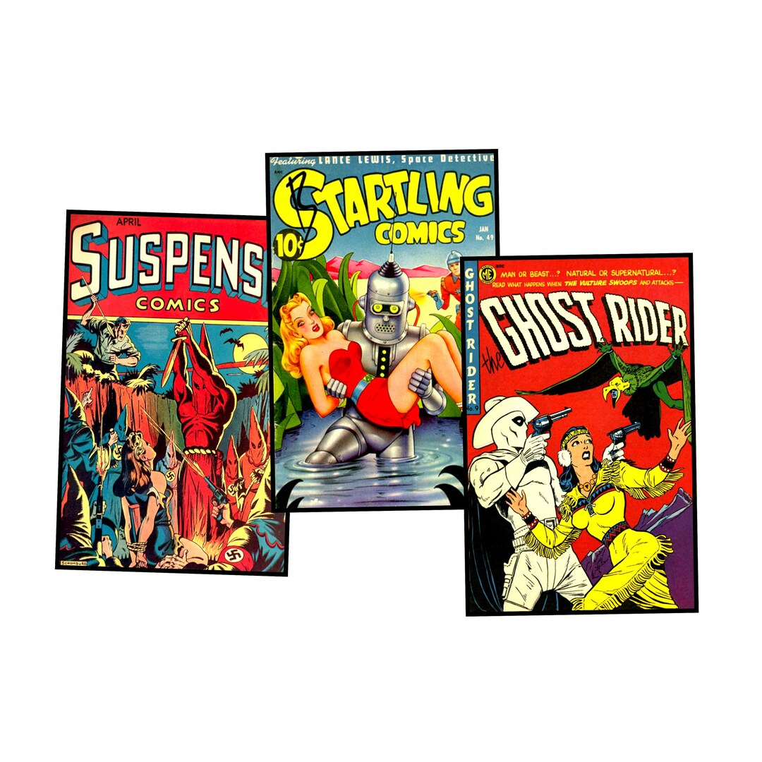 Adventure Comic Book Postcard Sticker Illustrations Vintage Style ...