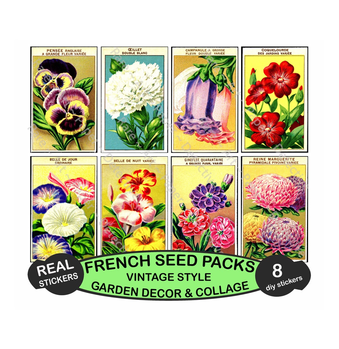 Seed Pack STICKERS, French Flower Seed Packets, Garden Decoration ...