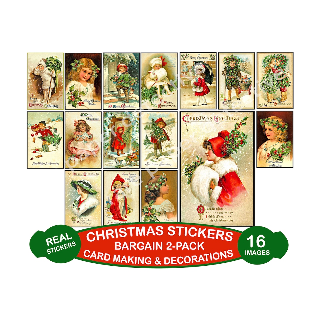 Christmas Card Illustration Stickers Deluxe Set of 16 - Etsy