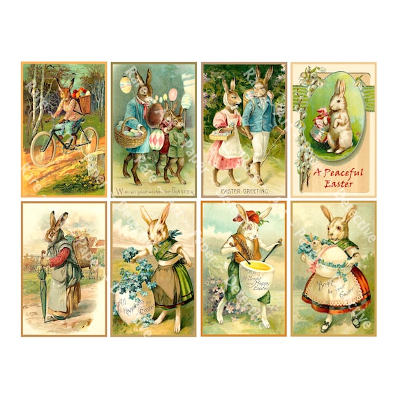 Easter Bunny Stickers Victorian Era Antique Style Postcard | Etsy