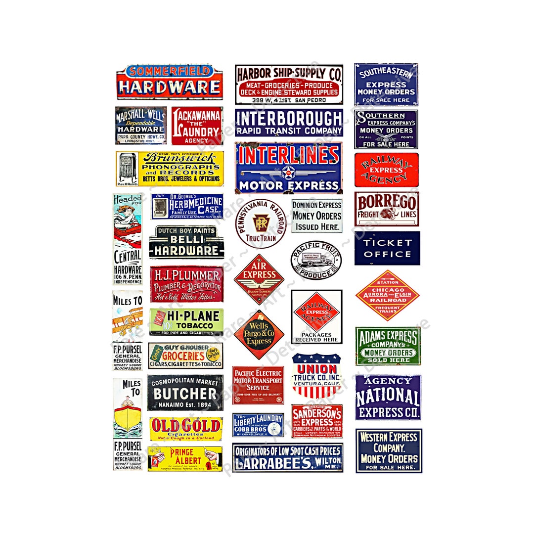 Model Railroad & Dollhouse Signs, Sticker Sheet, 38 Multi Scale Hobby ...