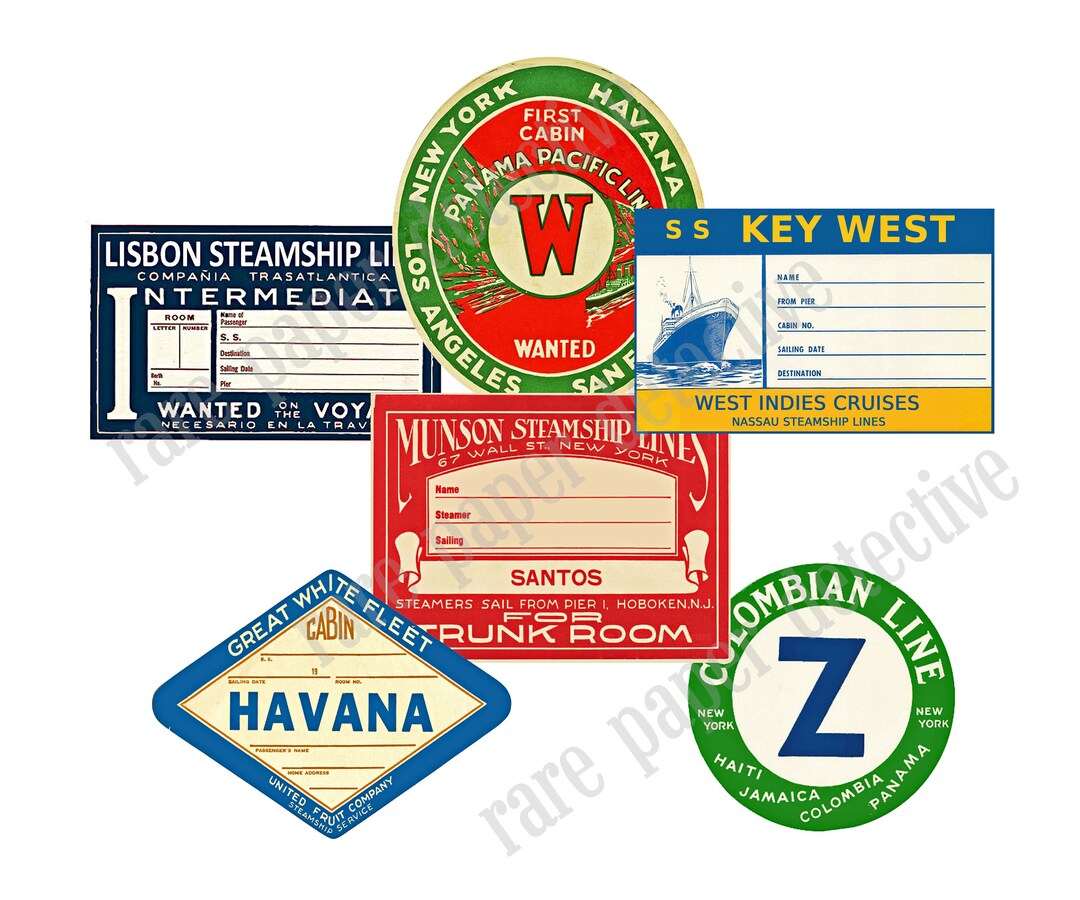 Luggage Label Stickers From the Golden Age of Travel, 6 Large Colorful ...
