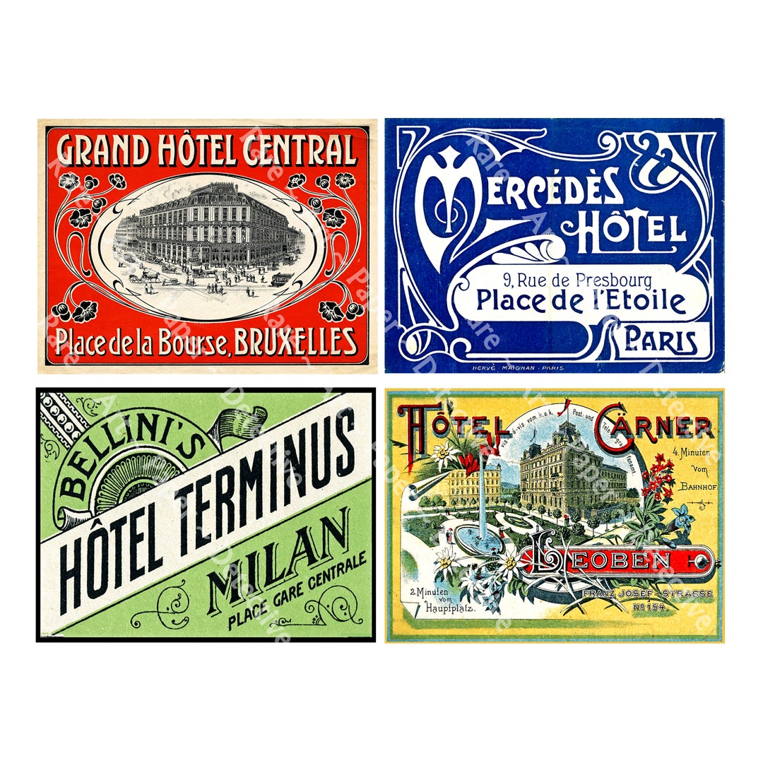 Hotel Luggage STICKERS 4 JUMBO Sized Baggage Labels on a Cut - Etsy