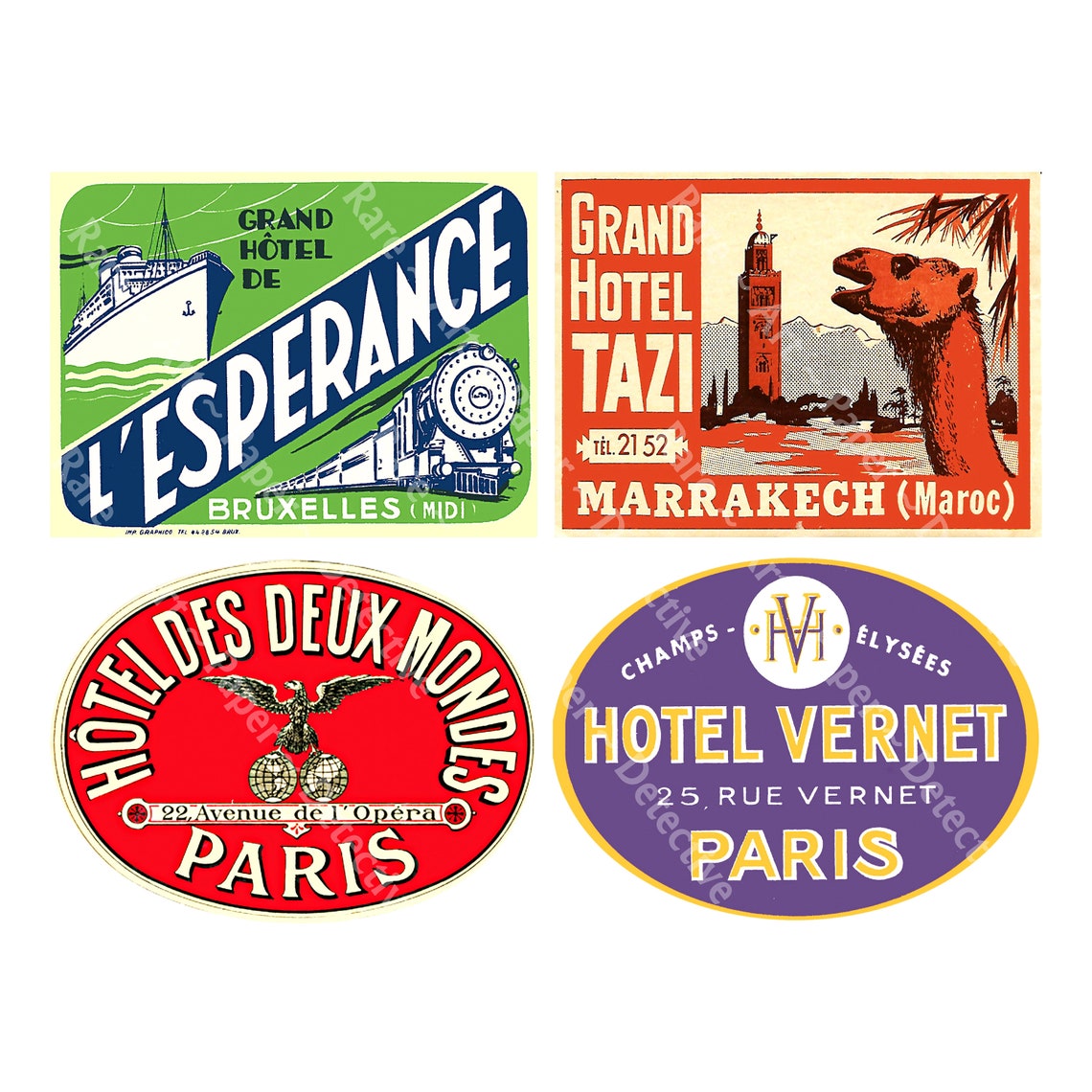 Travel Hotel Stickers, 4 JUMBO Sized Baggage Tags on a DIY Sticker ...