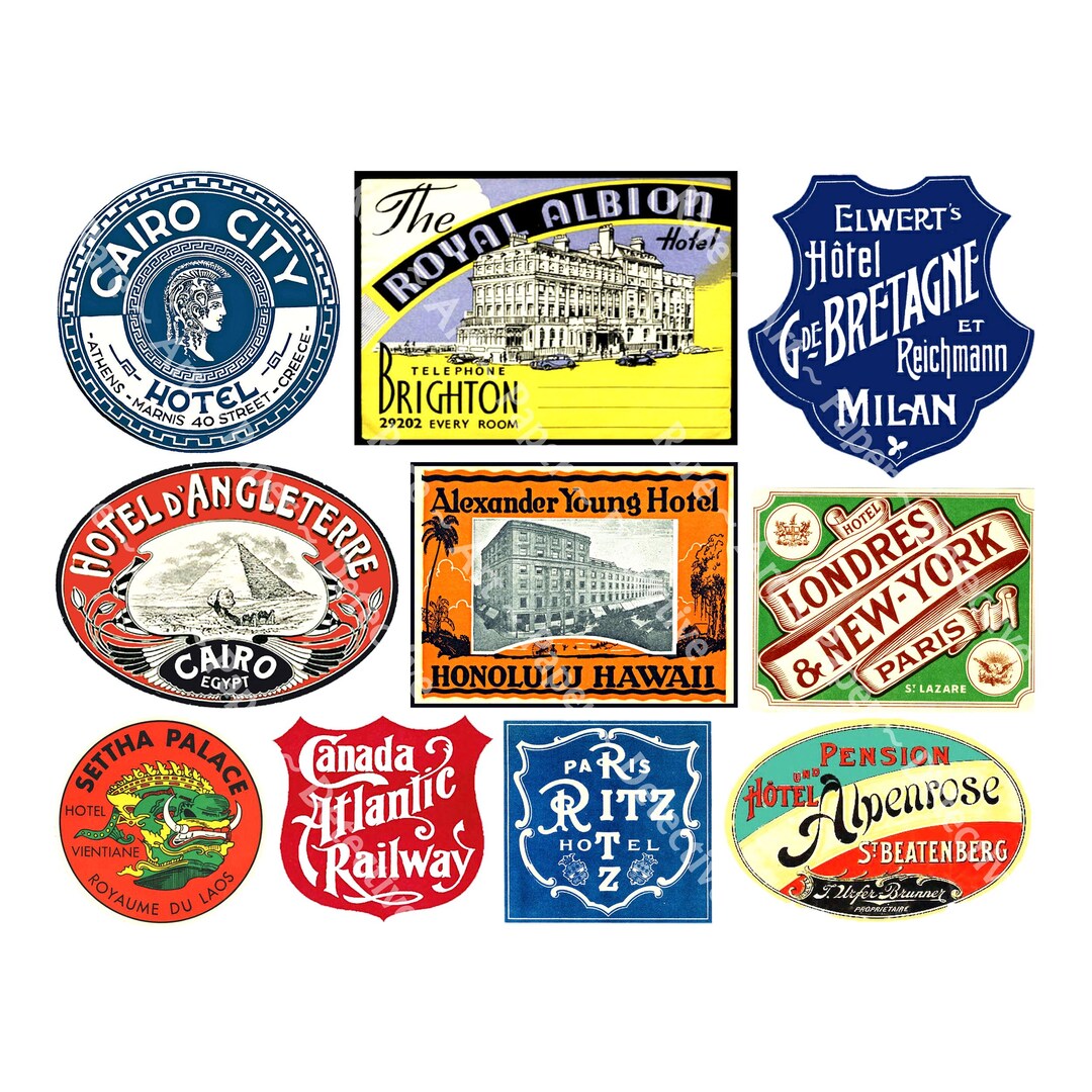 Retro Hotel Luggage Label Stickers: Travel Journal Ephemera (cut & Peel ...