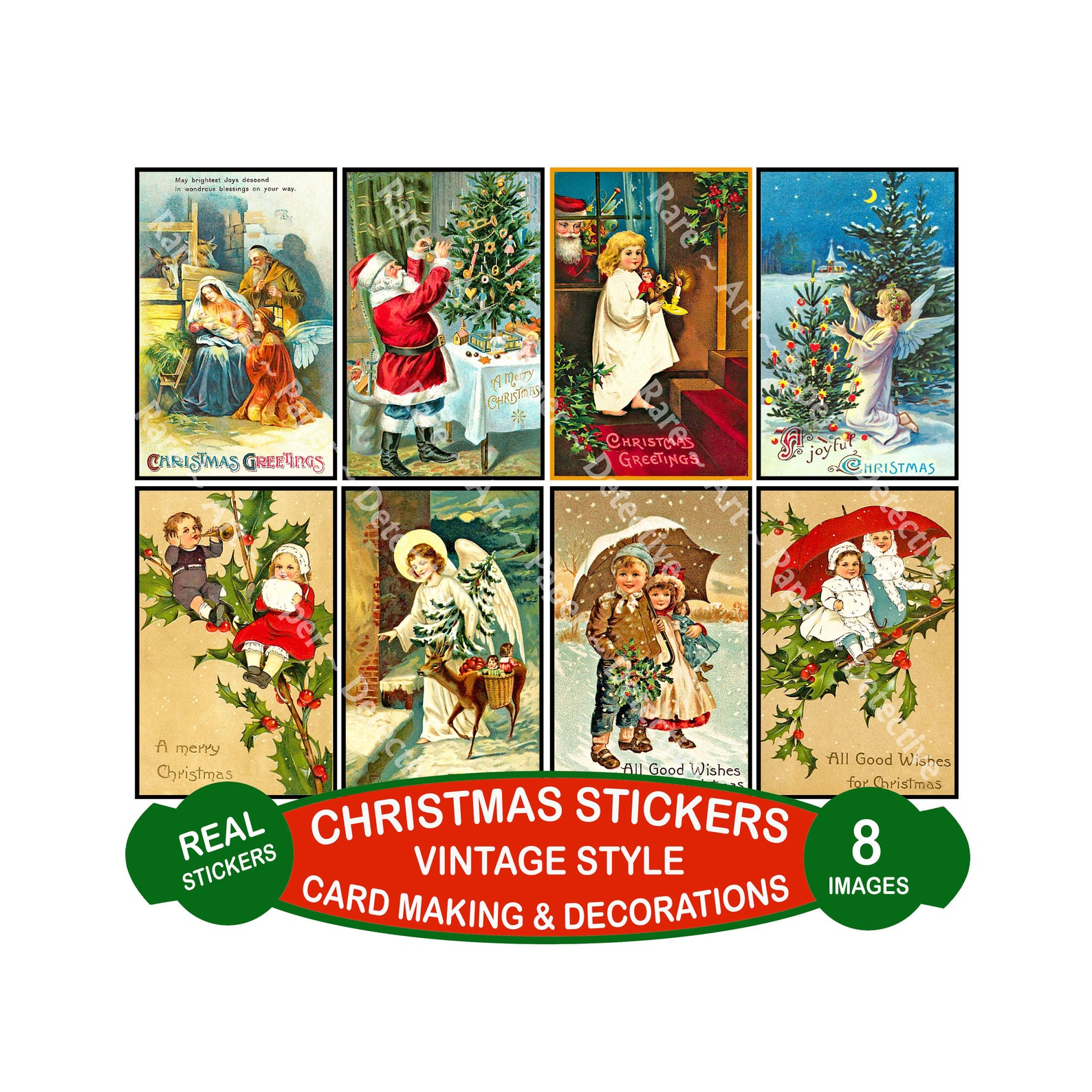 Christmas Stickers Deluxe Set of 8 Old Fashioned Postcard - Etsy
