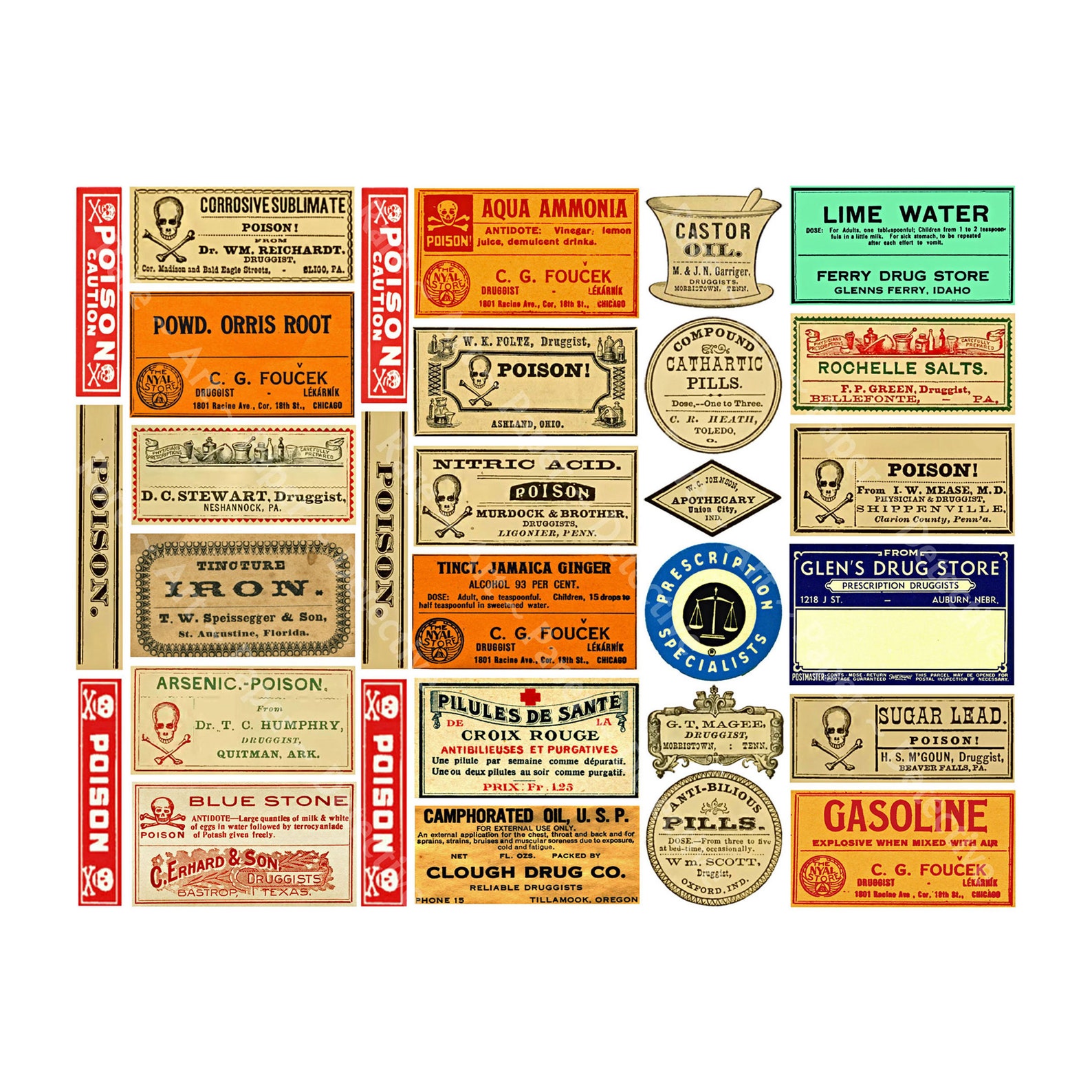 Colorful Medicine Cabinet Label Stickers, 90 Pcs Set on 4 Cut & Peel ...