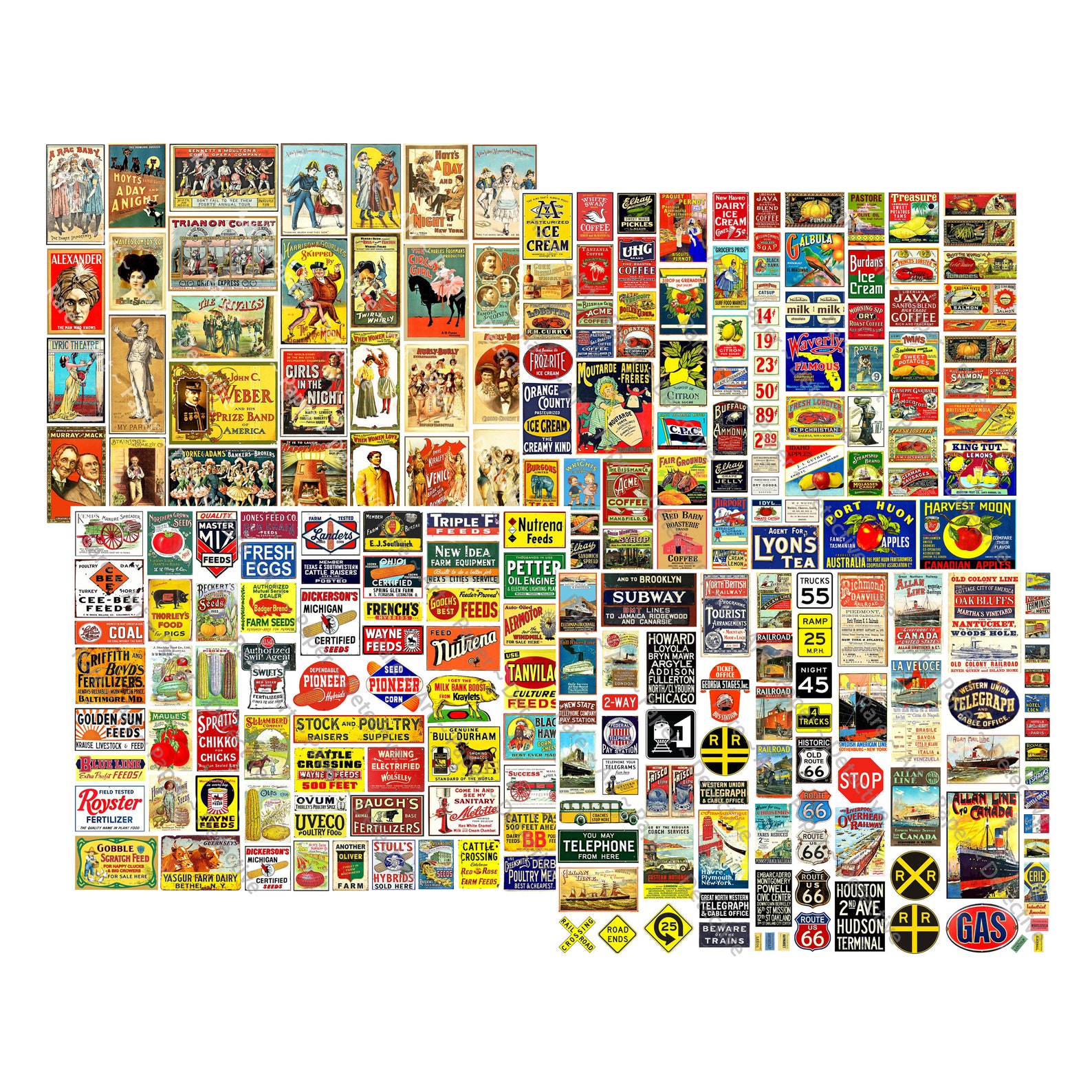 Huge Set of Dollhouse Miniature Signs & Advertising, 240 Multi Scale ...