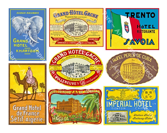 Luggage Labels - 24 Reproduction Vintage Travel Labels & Suitcase ...