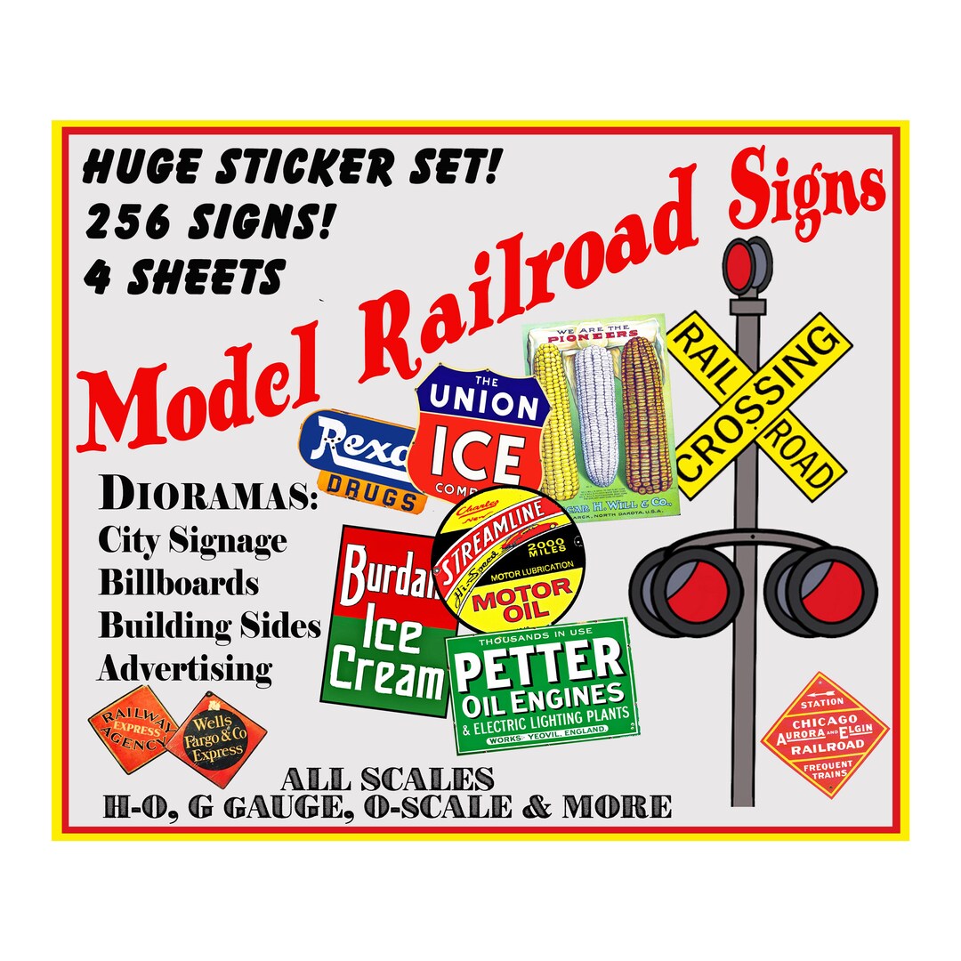 Signs for Trains & Dollhouses, 256 Model Railroad Advertising Sticker ...