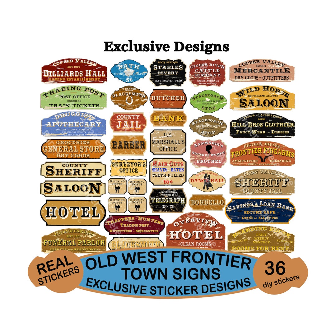 Frontier Town Sign Stickers Old West Signs Model Train Dollhouse ...