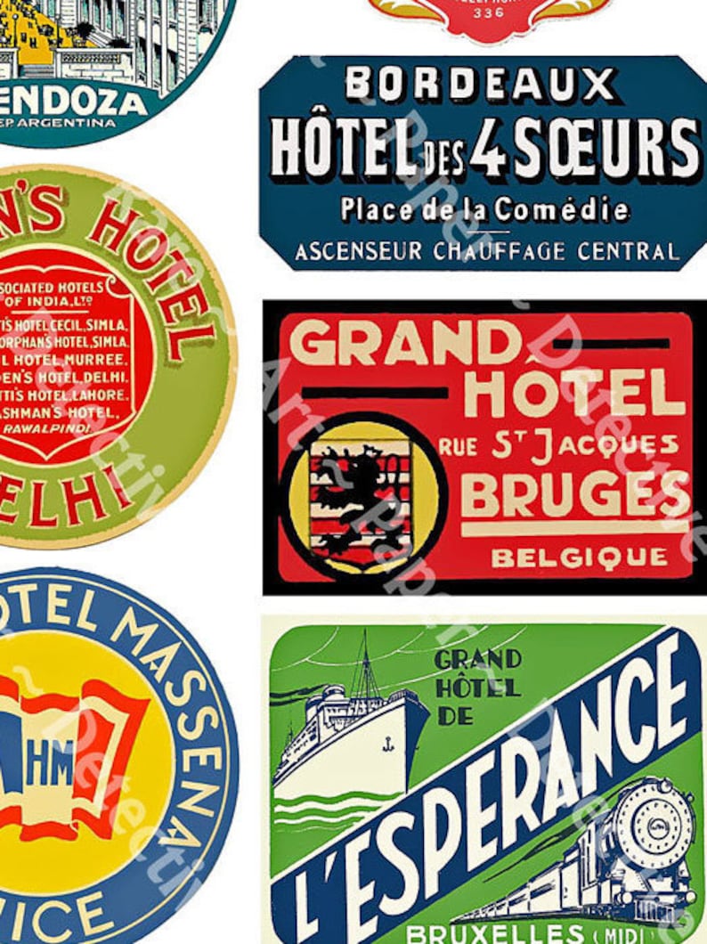 Hotel Travel Stickers Vintage Luggage Label Art Paper | Etsy