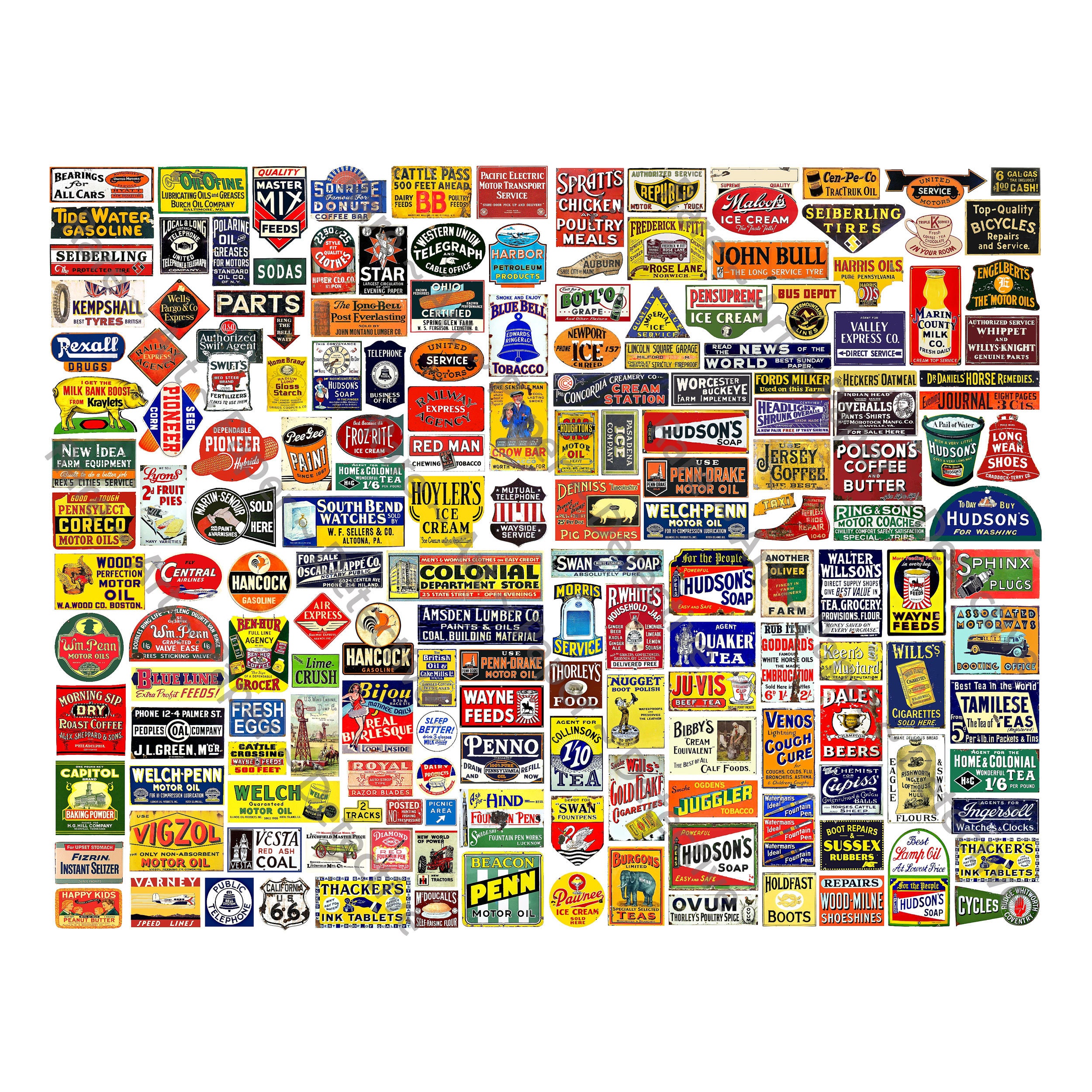 Model Railroad & Diorama Signs, CUT and PEEL Sticker Sheet, 190 Multi ...
