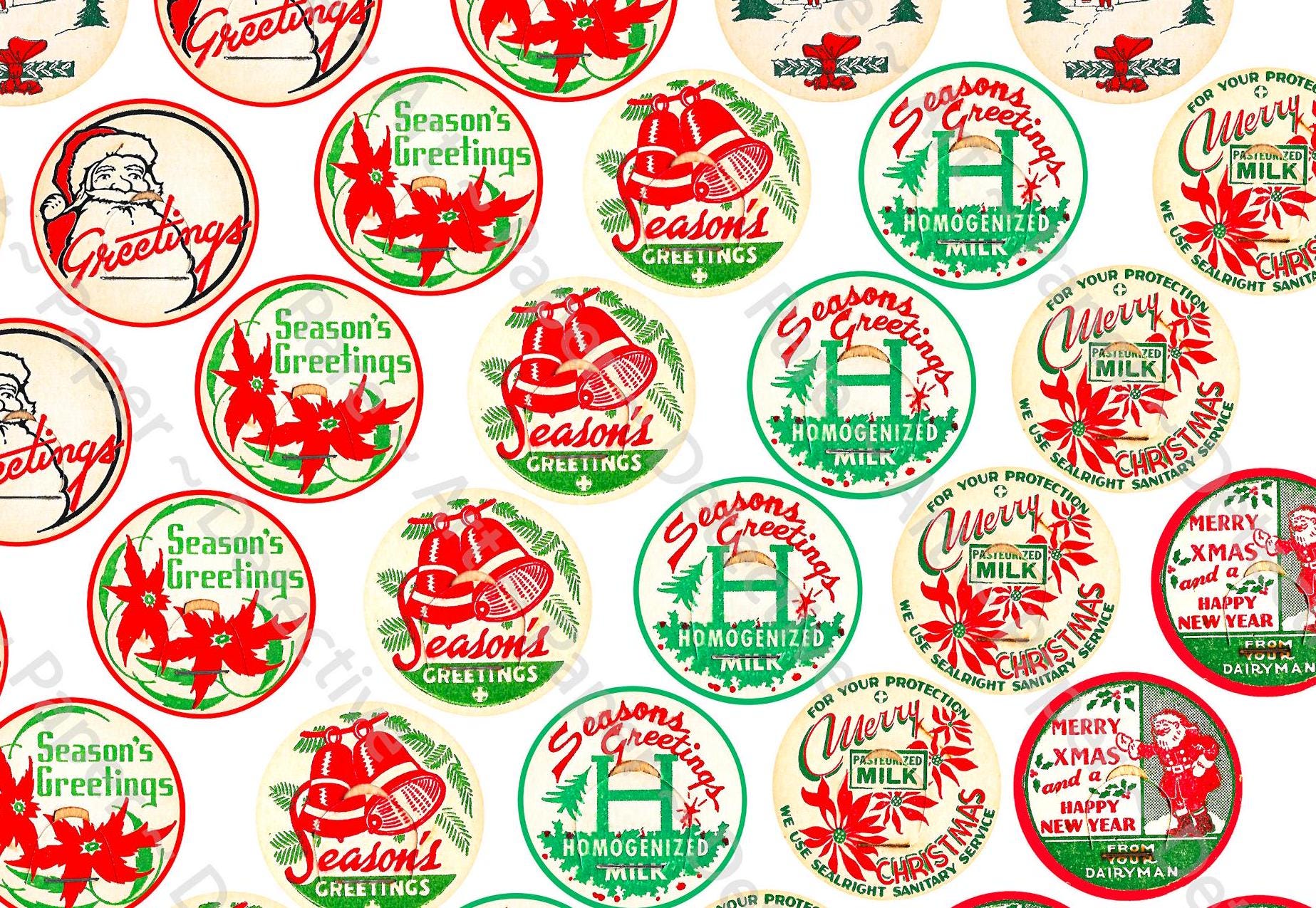 Christmas Stickers Milk Bottle Cap, 33 Envelope Seals, Cut & Peel Sheet ...