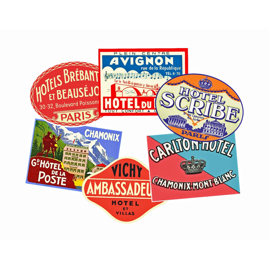 Luggage Stickers, Steamer Trunk Labels, 6 Big & Colorful Golden Age of ...