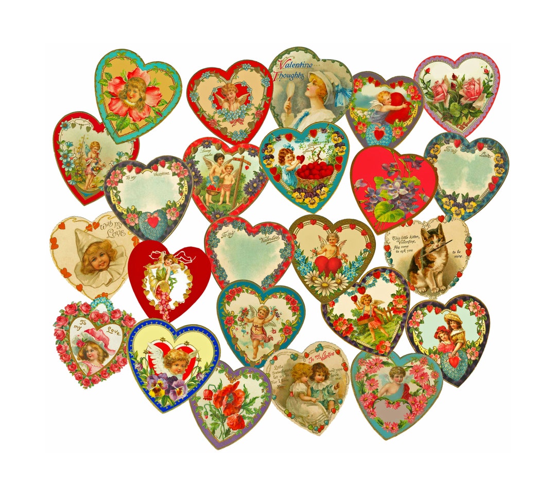 24 Pcs Valentine's Day Hearts Sticker Set on 2 CUT & PEEL - Etsy
