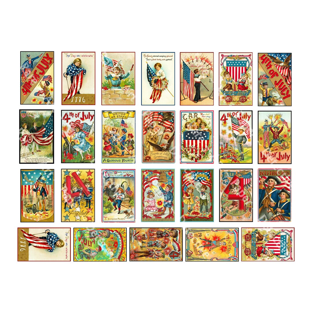 26 Antique 4th of July Tag Making Stickers Sized Perfect for Match ...