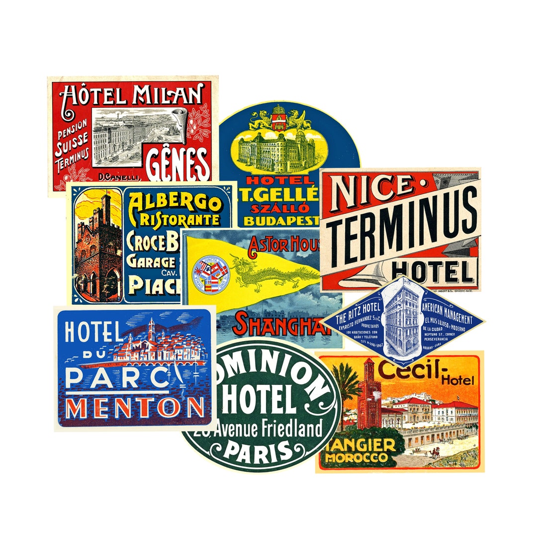Luggage STICKERS, Hotel Luggage Labels & Baggage Tags, 9 Colorful ...