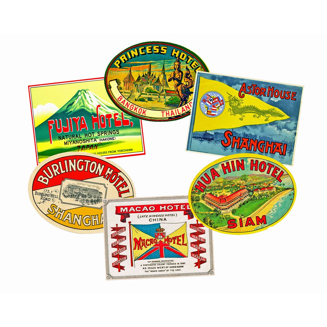 Luggage Stickers, Steamer Trunk Labels, 6 Big & Colorful Golden Age of ...